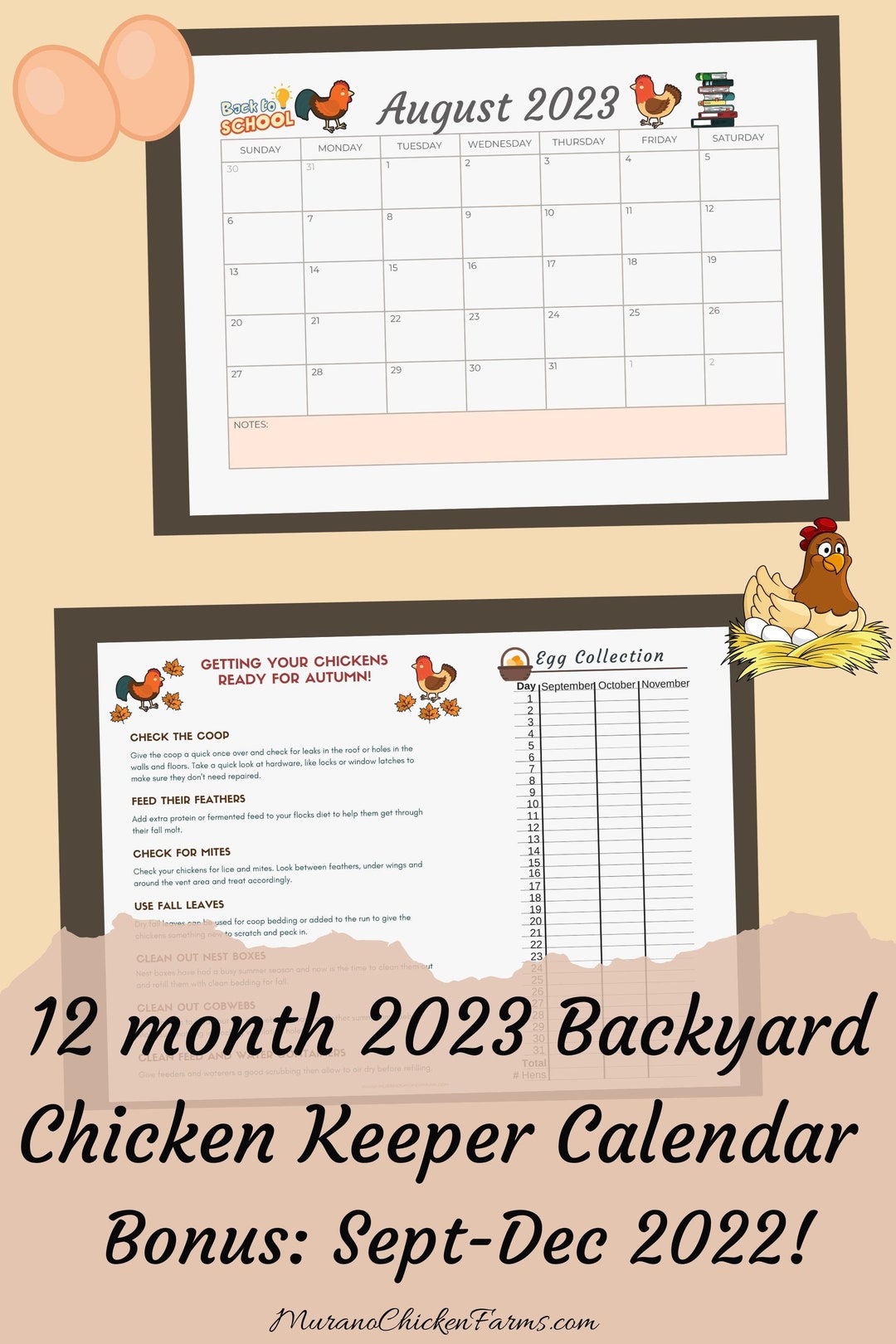 Yearly Chicken Calendar Chicken Keeping Printable Chicken - Etsy