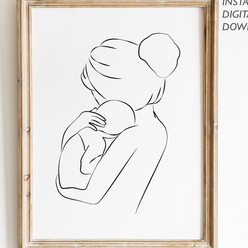 Mother and Baby Art Print Mom Sketch Wall Art Mother's - Etsy