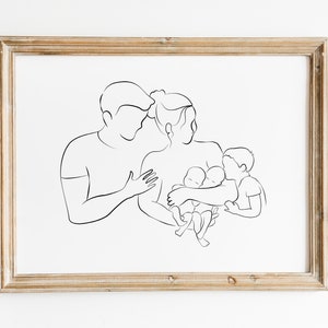 Mom Dad Son and Twins Line Art, Family Line Drawing, Newborn Twins and ...