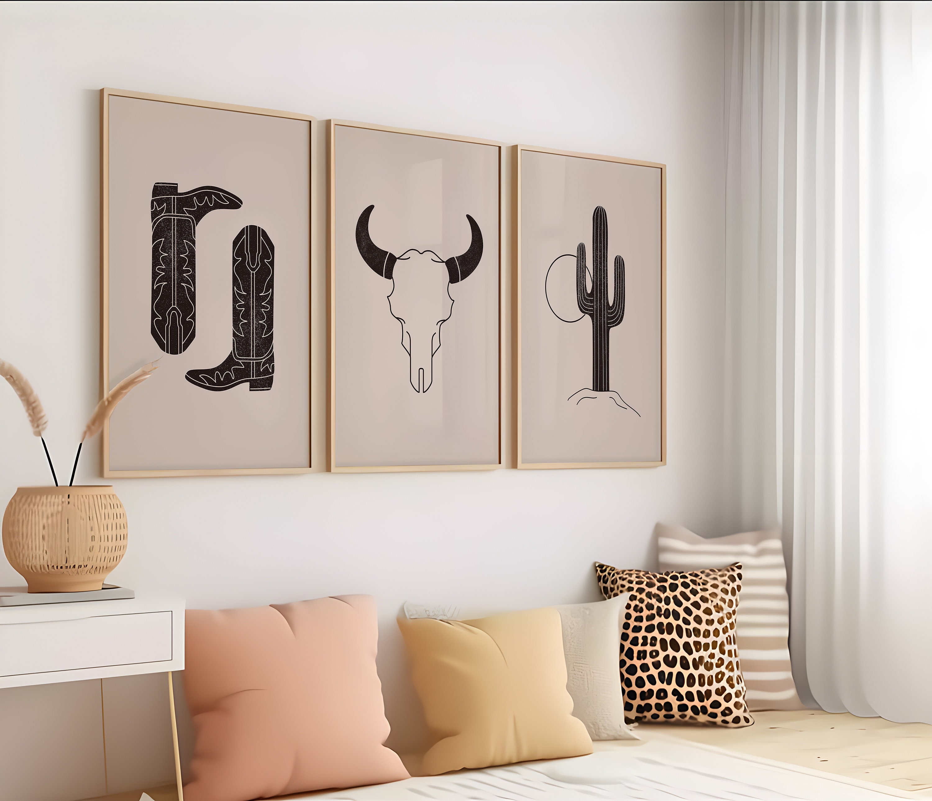 Western Prints Set of 3, Cowgirl Boots Print, Cow Print, Cactus Sun ...