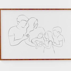 Family of 5 Line Art, Newborn Girl Brother and Sister, Family Portrait ...