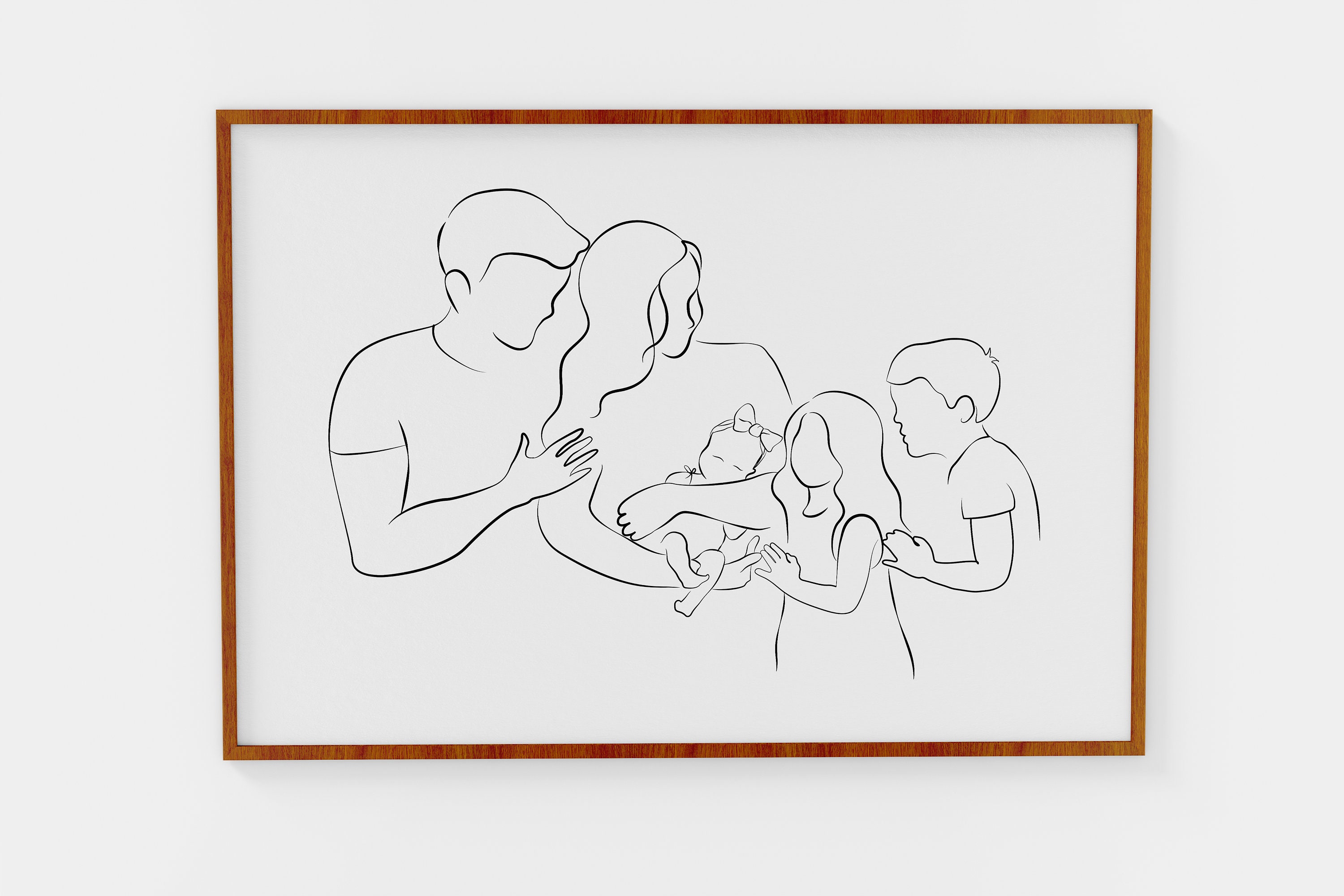 Family of 5 Line Art, Newborn Girl Brother and Sister, Family Portrait ...
