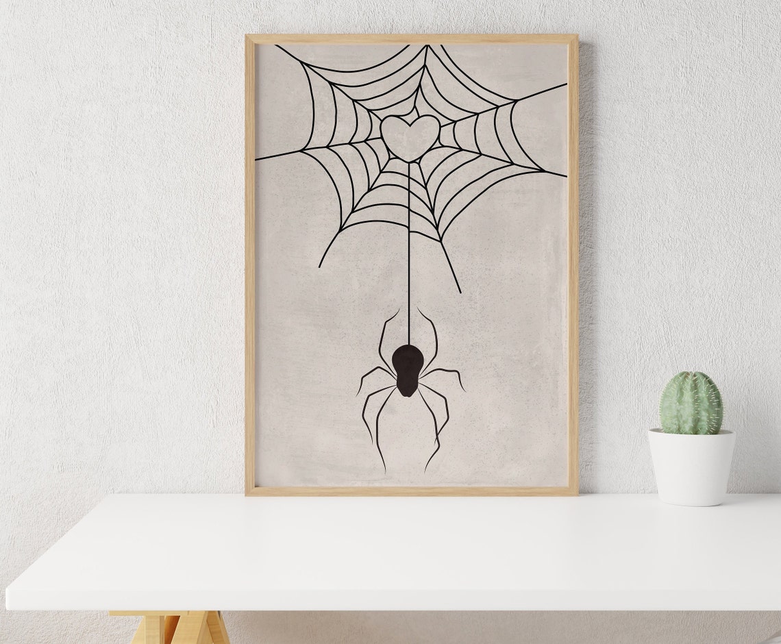 Spider Art Print, Cobweb Line Art, Spooky Season Wall Decor, Halloween ...