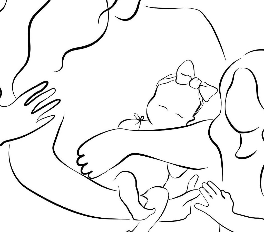 Family of 5 Line Art, Newborn Girl Brother and Sister, Family Portrait ...