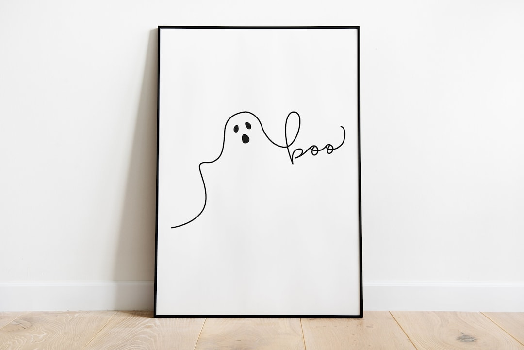 Boo One Line Drawing, Halloween Ghost Wall Art, Minimalist Boo Designs ...