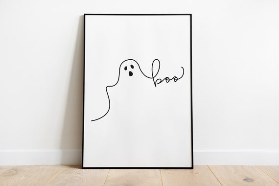 Boo One Line Drawing Halloween Ghost Wall Art Minimalist Boo - Etsy