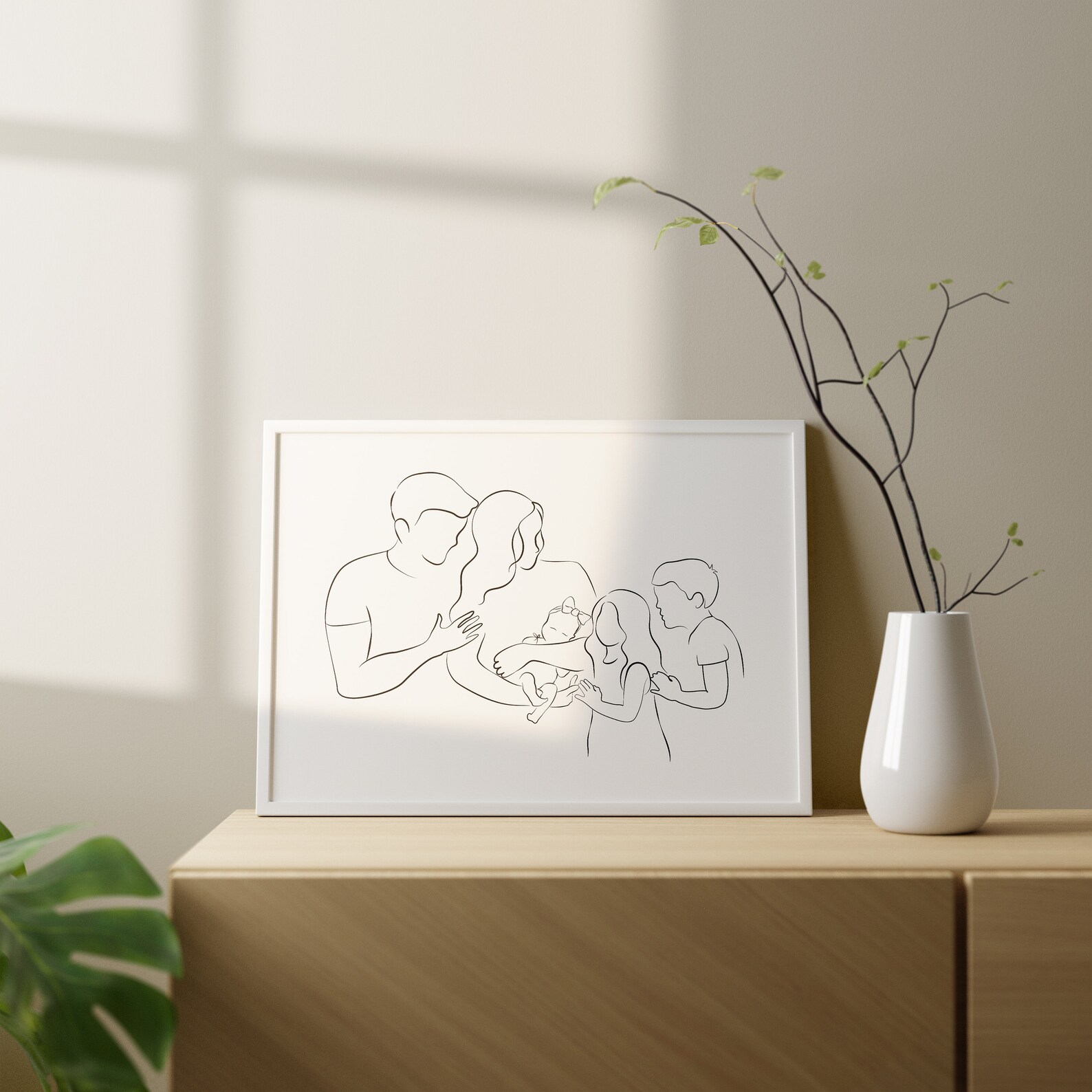 Family of 5 Line Art, Newborn Girl Brother and Sister, Family Portrait ...