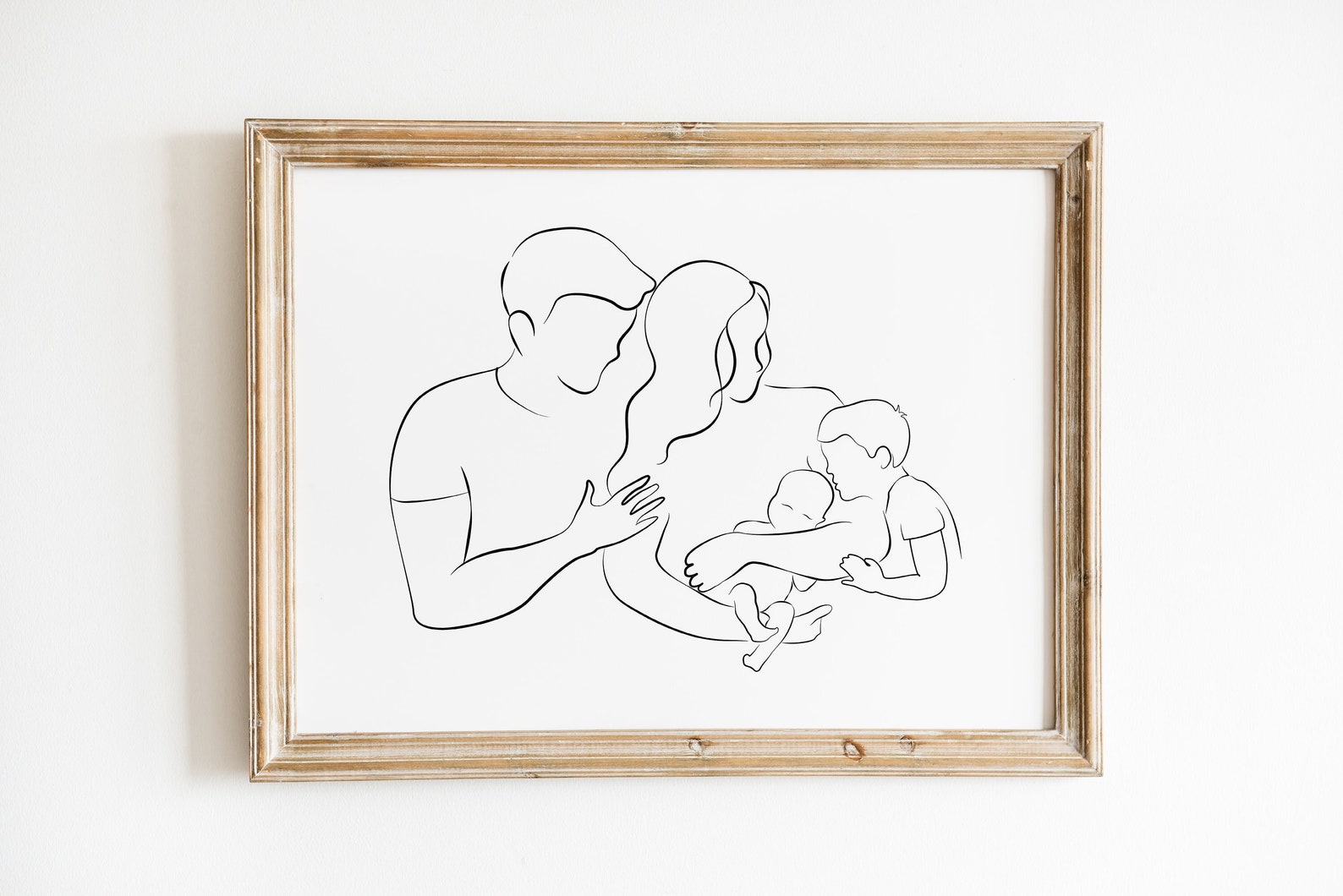 Parents With Children Line Art, Newborn and Big Brother Wall Art, Mom ...