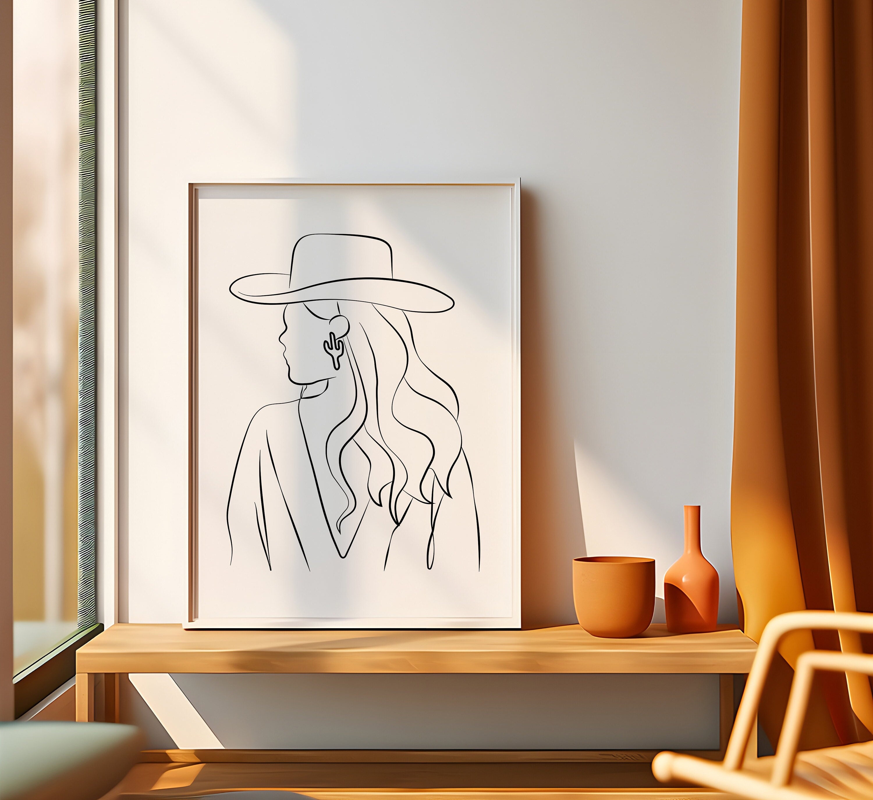 Cowgirl Line Art Print, Western Home Decor, Texas Art, Cactus Line ...