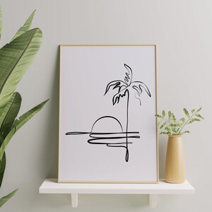 Sunset One Line Drawing Sun and Palm Tree Printable Wall Art - Etsy