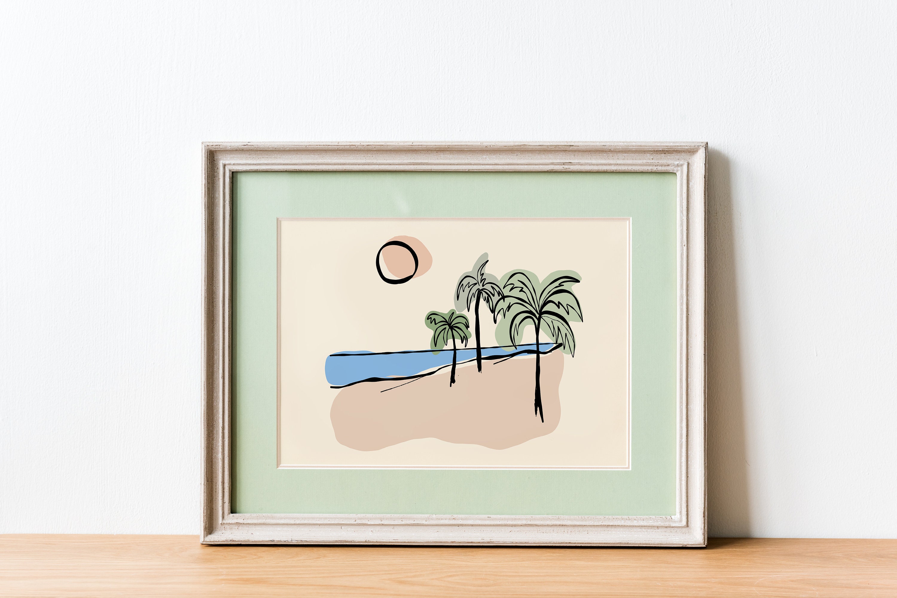 Beach Summer Line Art, Tropical Room Decor, Palm Trees Line Drawing ...