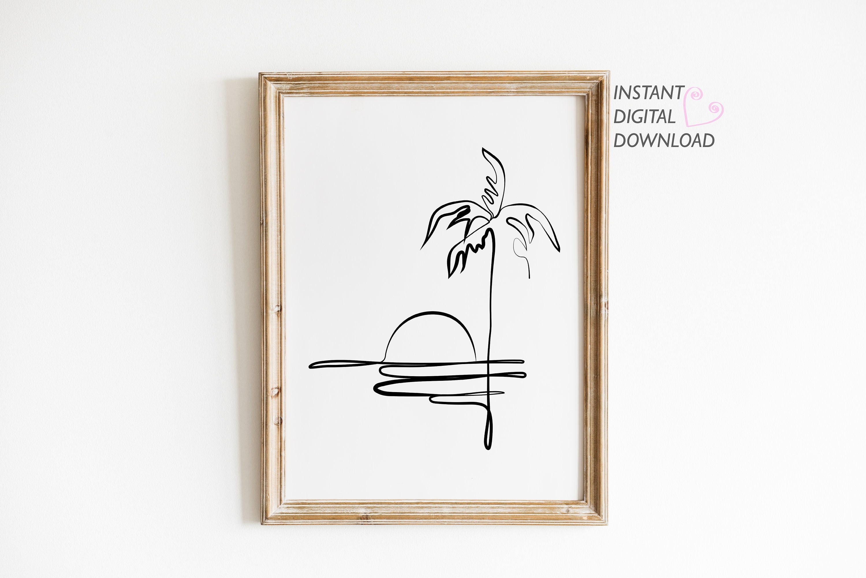 Sunset One Line Drawing Sun and Palm Tree Printable Wall Art - Etsy