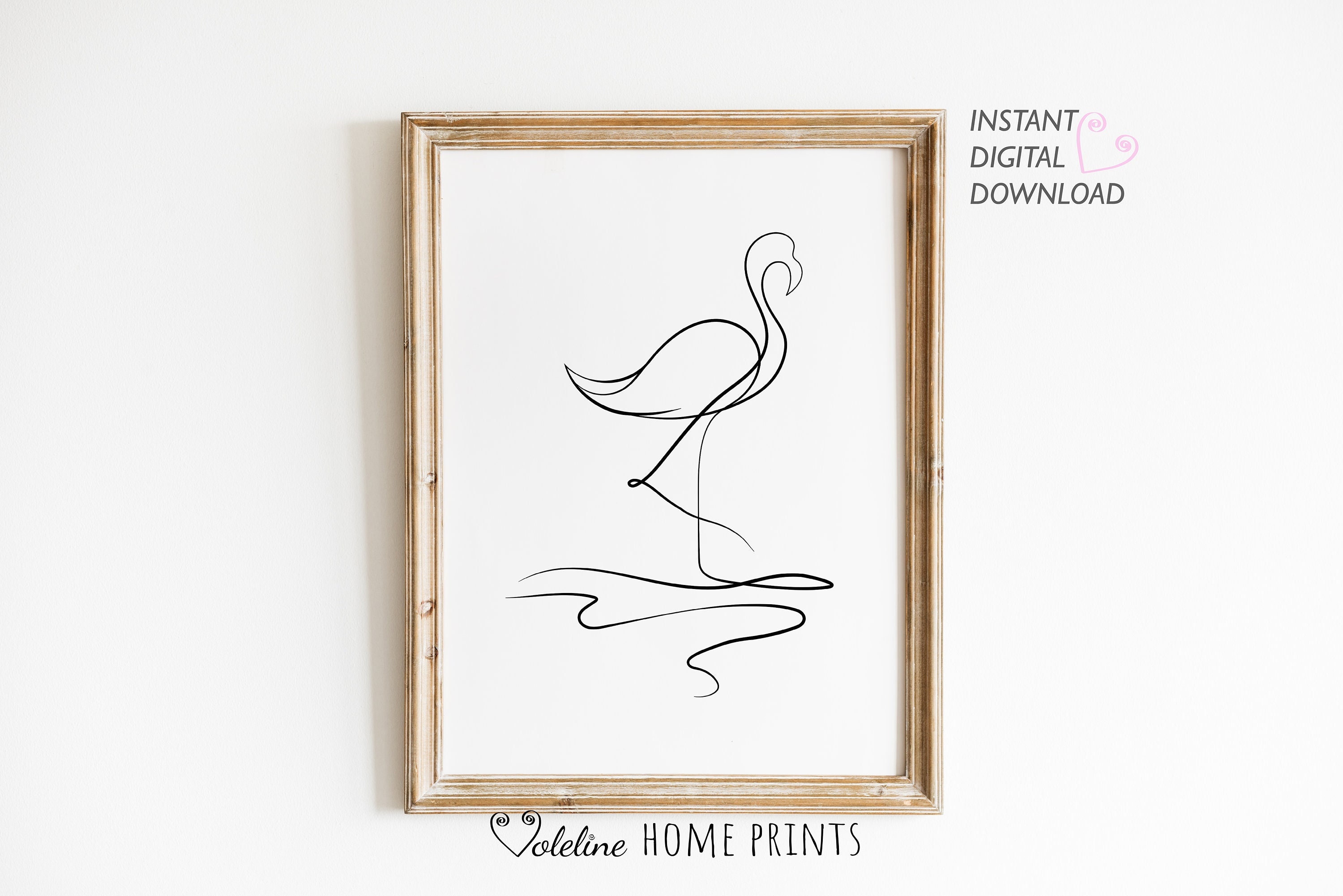 Flamingo Line Art Print, Printable Flamingo Art, Minimalist Line ...