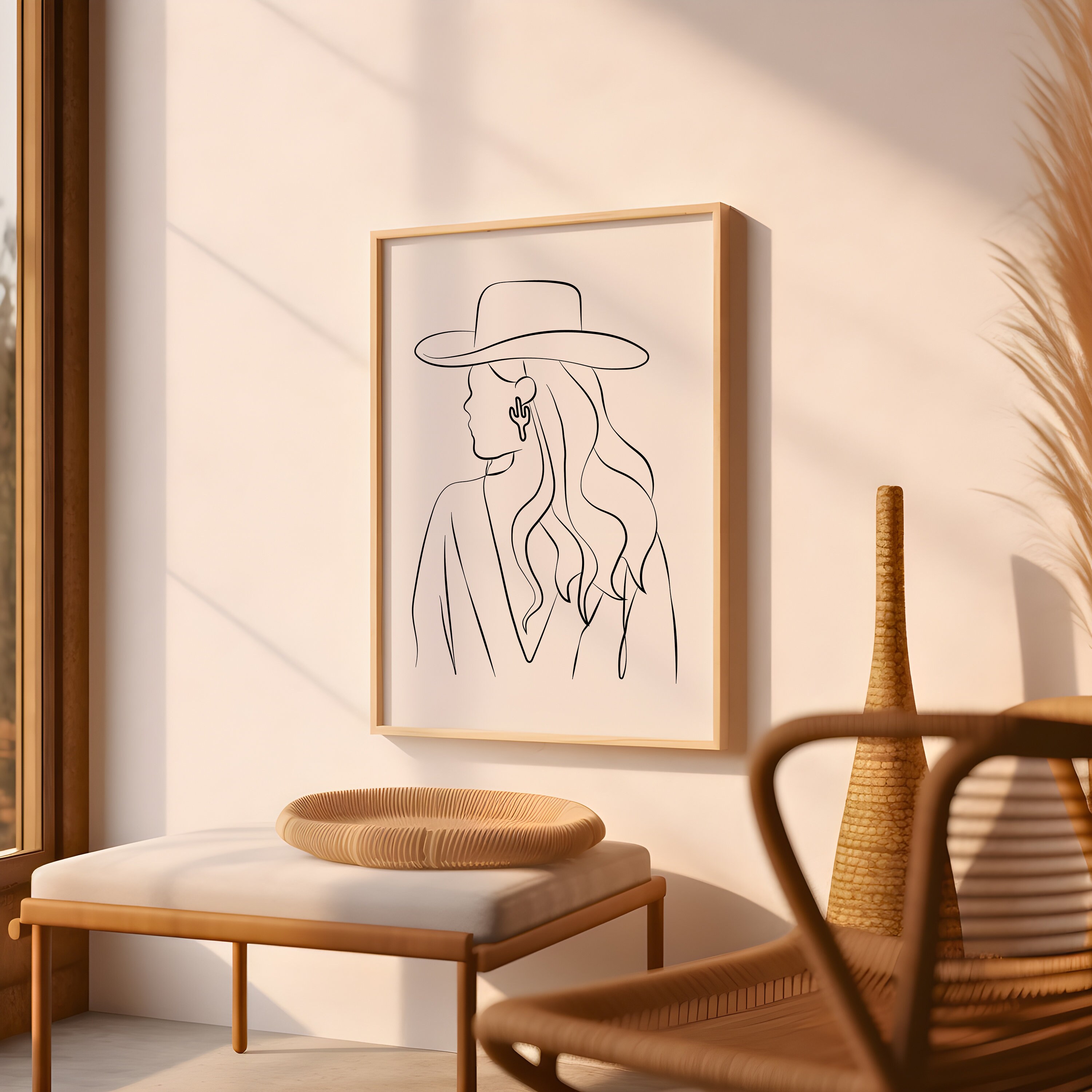 Cowgirl Line Art Print, Western Home Decor, Texas Art, Cactus Line ...