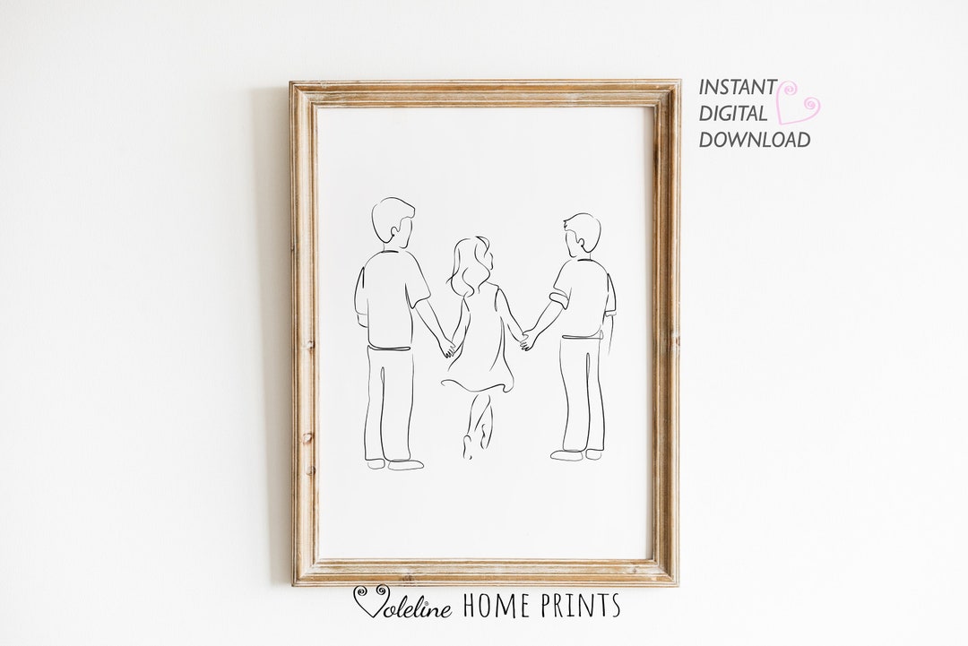 Siblings Line Art, Siblings Wall Art, Sister and Brothers Art ...
