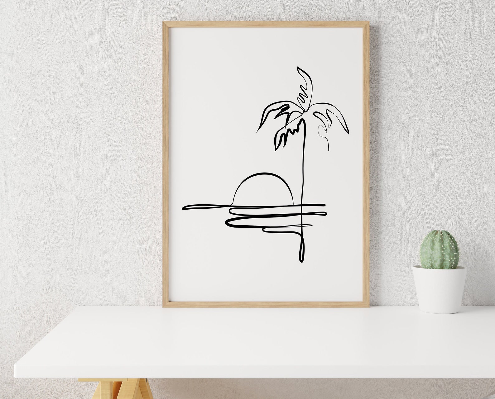 Sunset One Line Drawing Sun and Palm Tree Printable Wall Art - Etsy