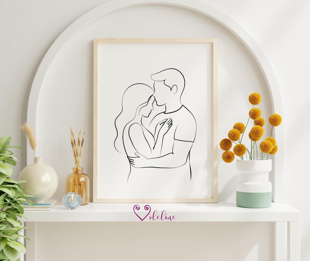 Couple Line Drawing, Minimalist Couple Line Art, Man and Woman ...