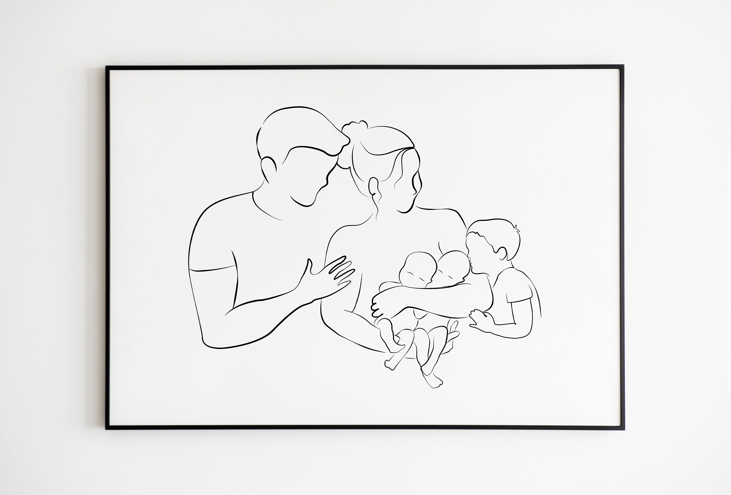Mom Dad Son and Twins Line Art, Family Line Drawing, Newborn Twins and ...