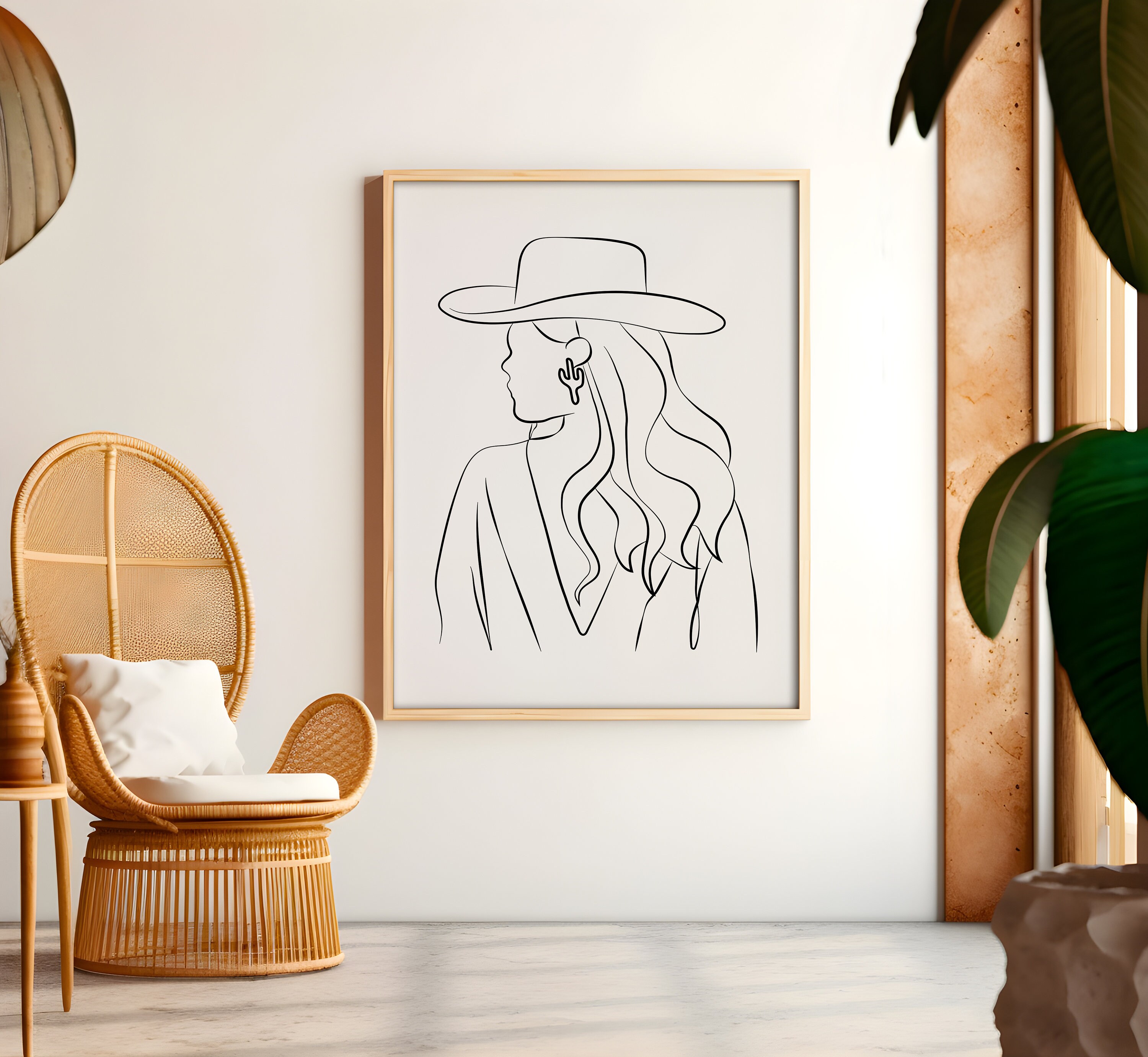 Cowgirl Line Art Print, Western Home Decor, Texas Art, Cactus Line ...