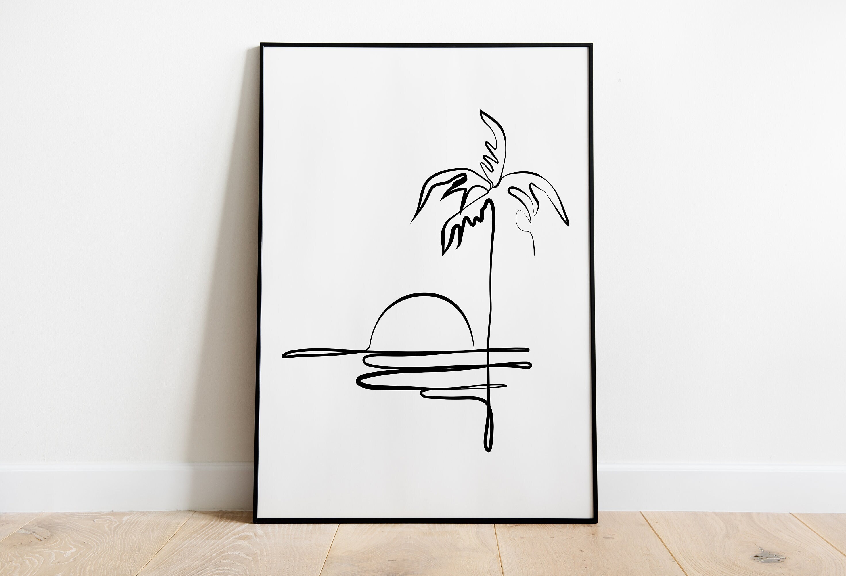Sunset One Line Drawing Sun and Palm Tree Printable Wall Art - Etsy