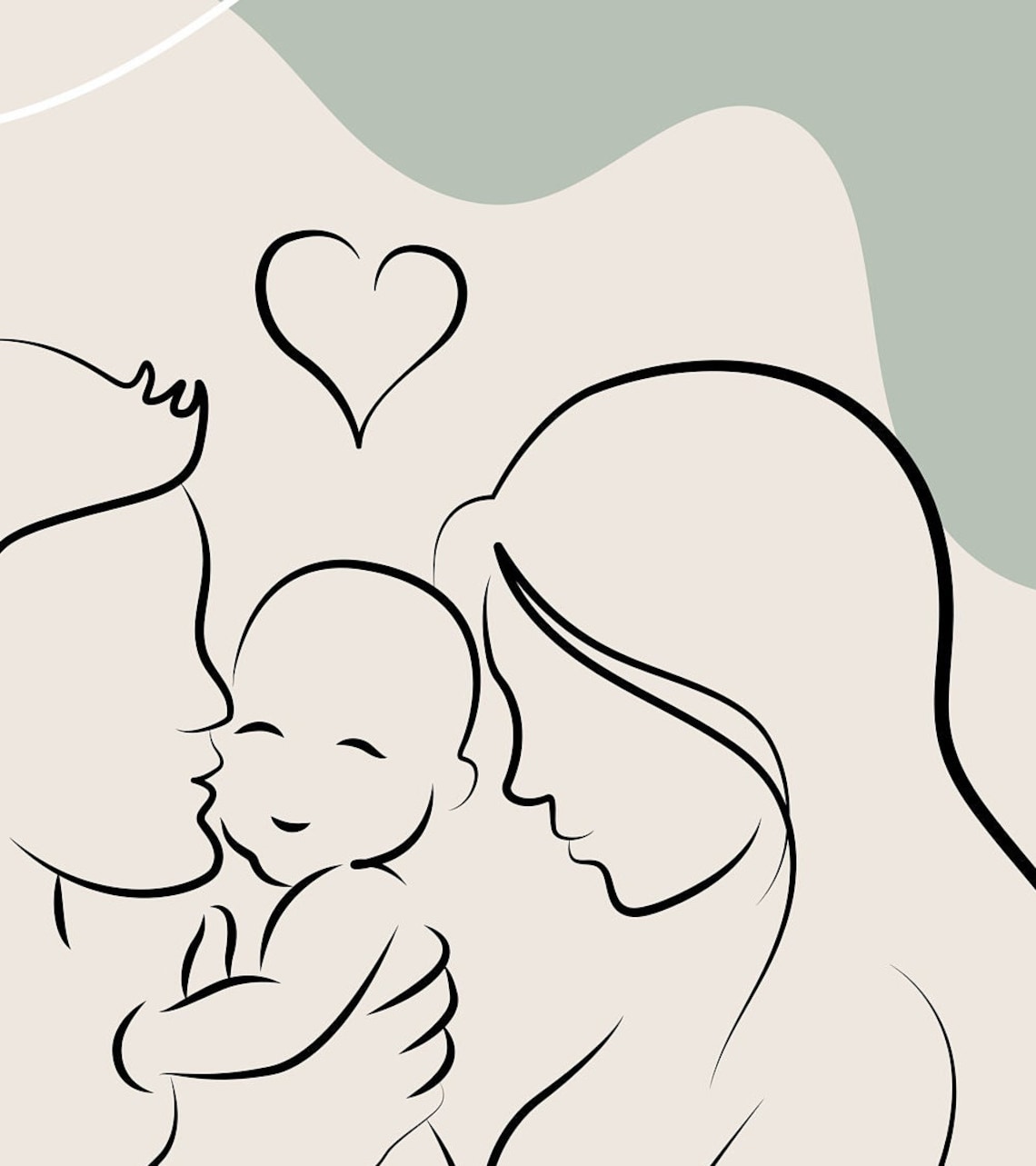 Happy Family Line Art, Mom Dad Baby Print, Printable Boho Art, Family ...