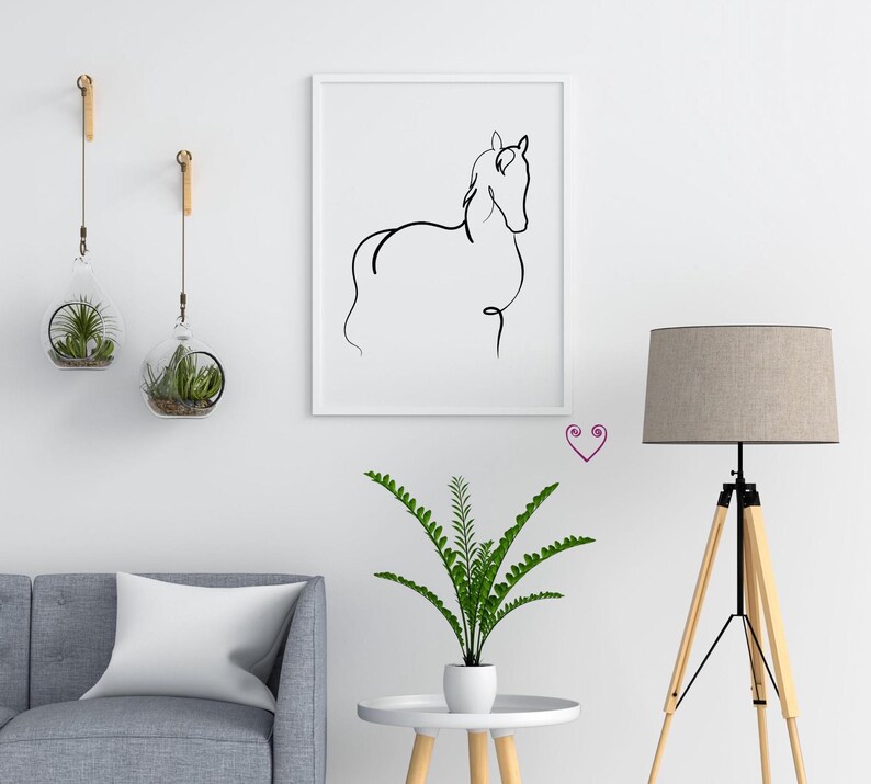 Dibujo de caballo de una sola línea, arte minimalista de caballo ...