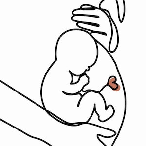 Pregnant Woman Baby Line Art, Minimalist Pregnancy Woman Art, Expectant ...