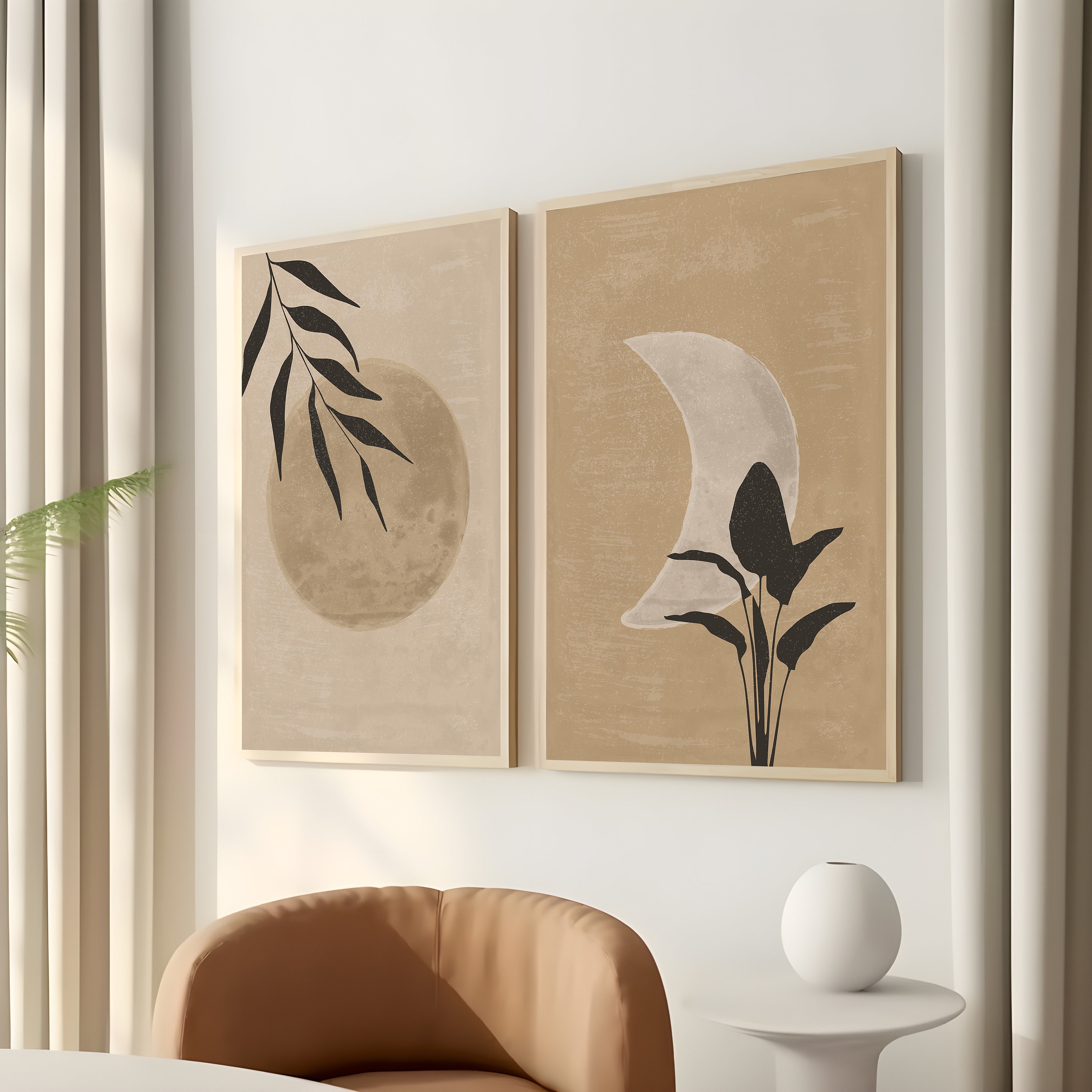 Sun and Moon Neutral Art Print, Boho Wall Art Set of 2, Sun Moon ...