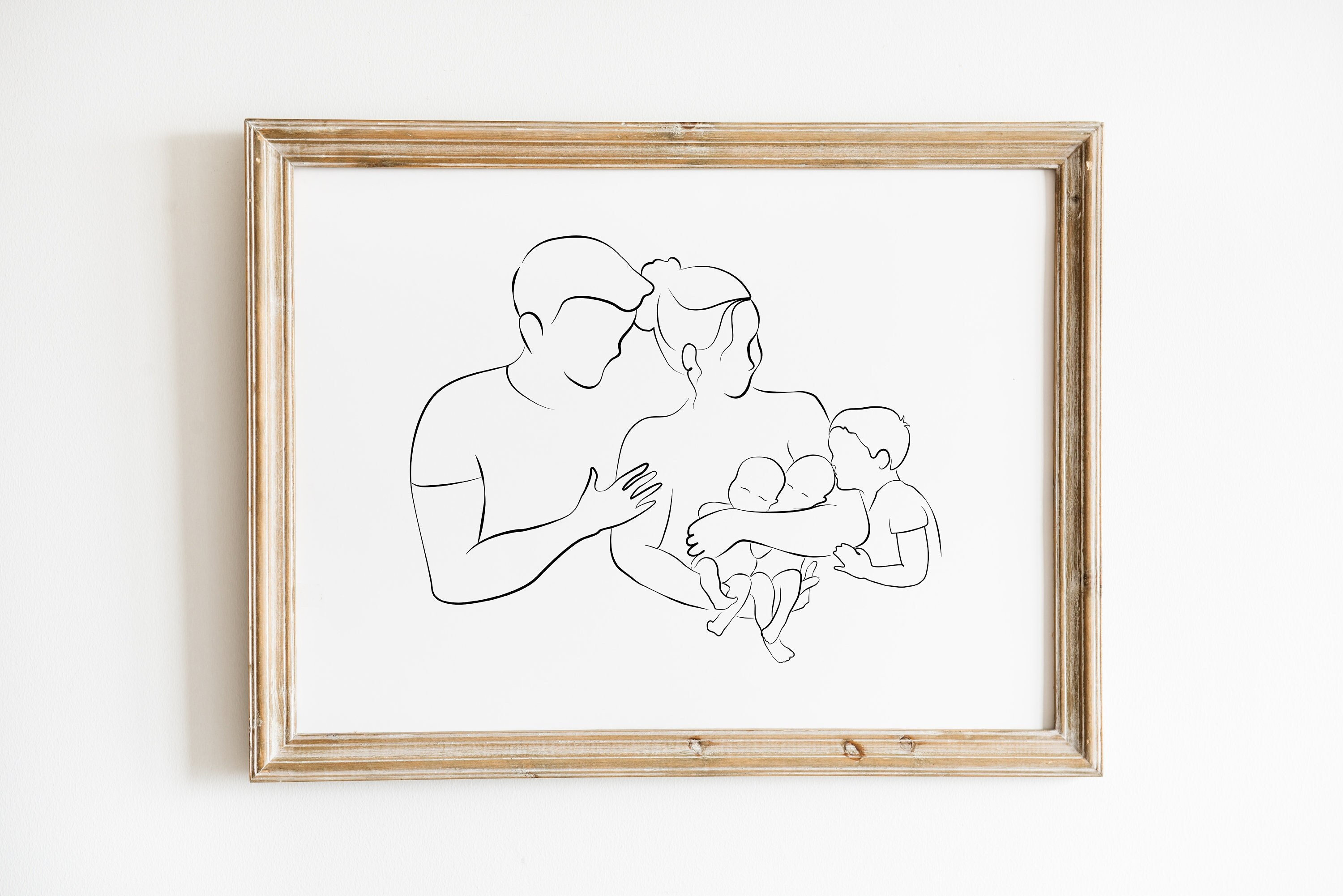 Mom Dad Son and Twins Line Art, Family Line Drawing, Newborn Twins and ...