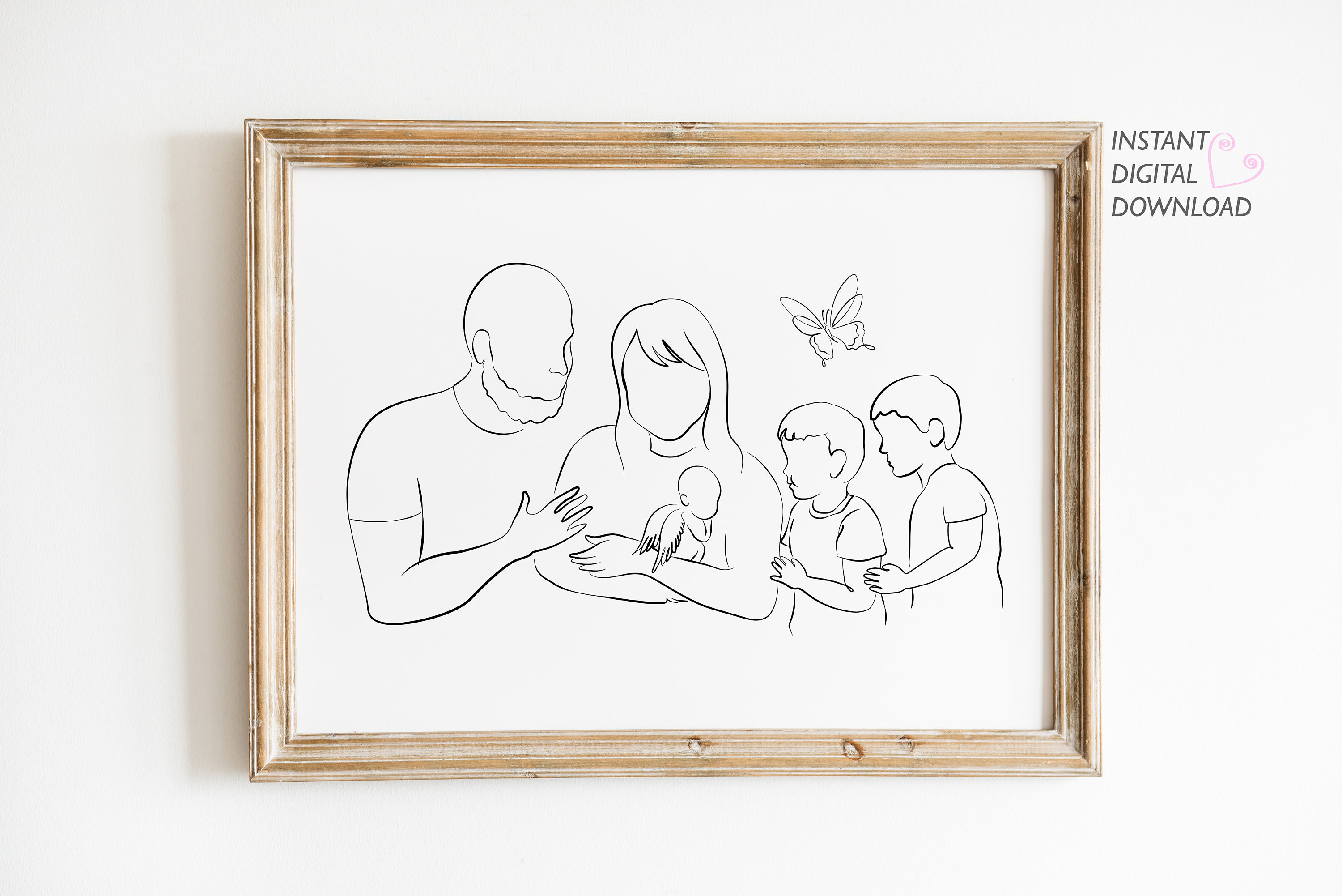 Custom Angel Baby Line Art, Family With Angel Printable, Infant Loss ...