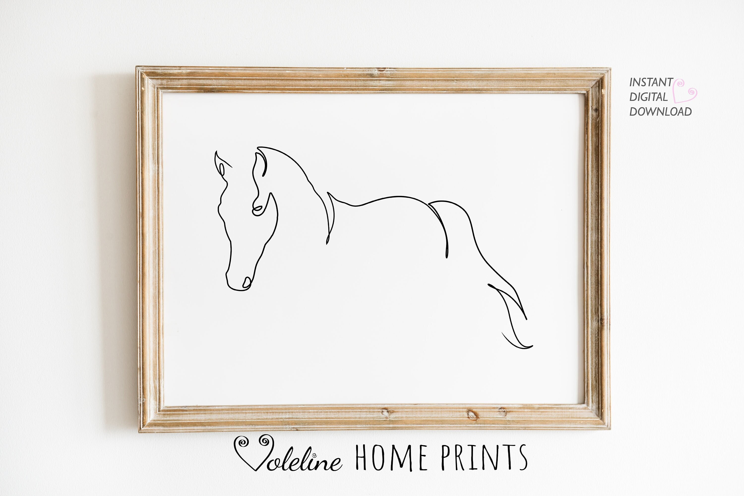 Horse One Line Drawing, Minimalist Horse Line Art, Printable Wall Art ...