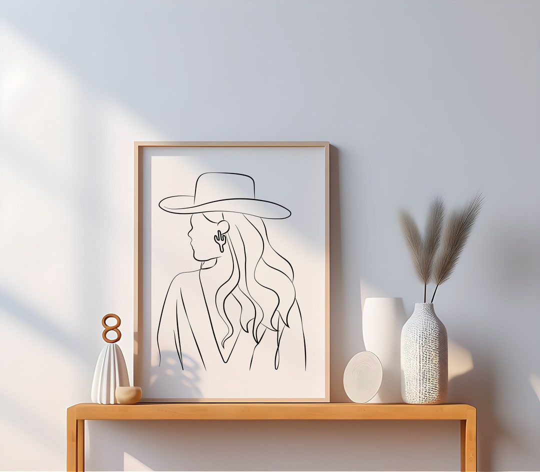 Cowgirl Line Art Print, Western Home Decor, Texas Art, Cactus Line ...
