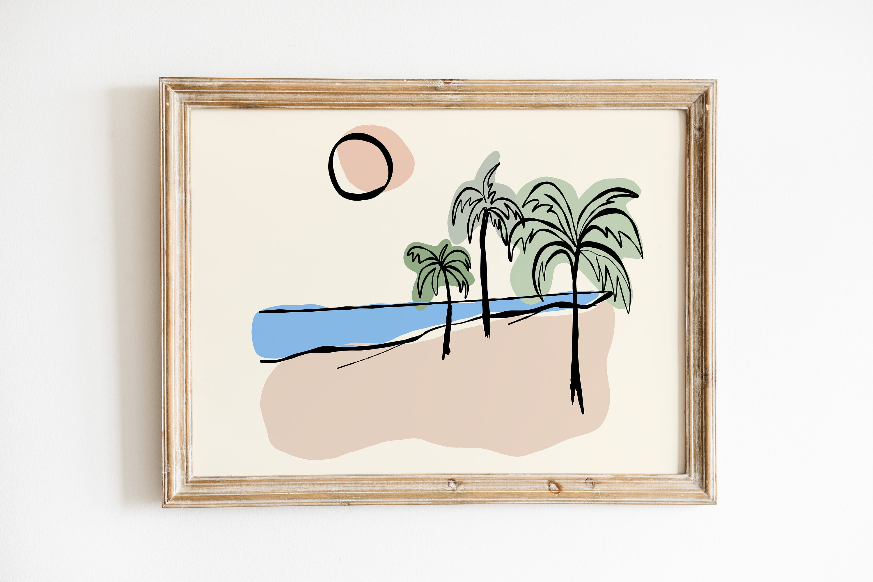 Beach Summer Line Art, Tropical Room Decor, Palm Trees Line Drawing ...