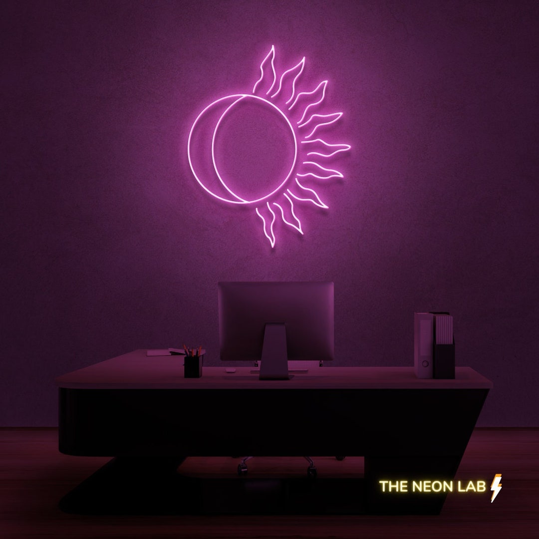 Moon and Sun Celestial Eclipse Neon Sign for Bedroom, Cafe, Studio ...