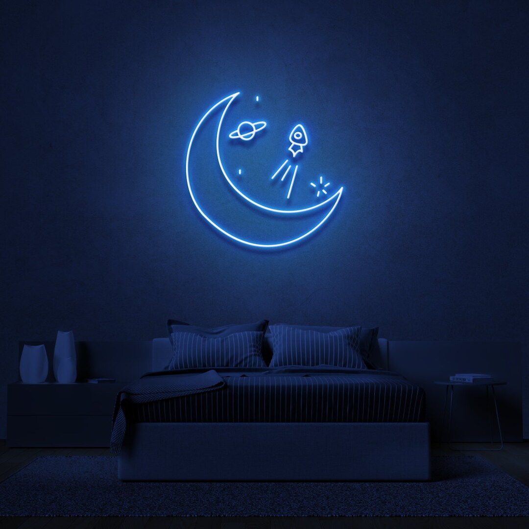 Space Moon and Stars Neon Sign for Bedroom, Cafe, Studio, Home, Bar ...