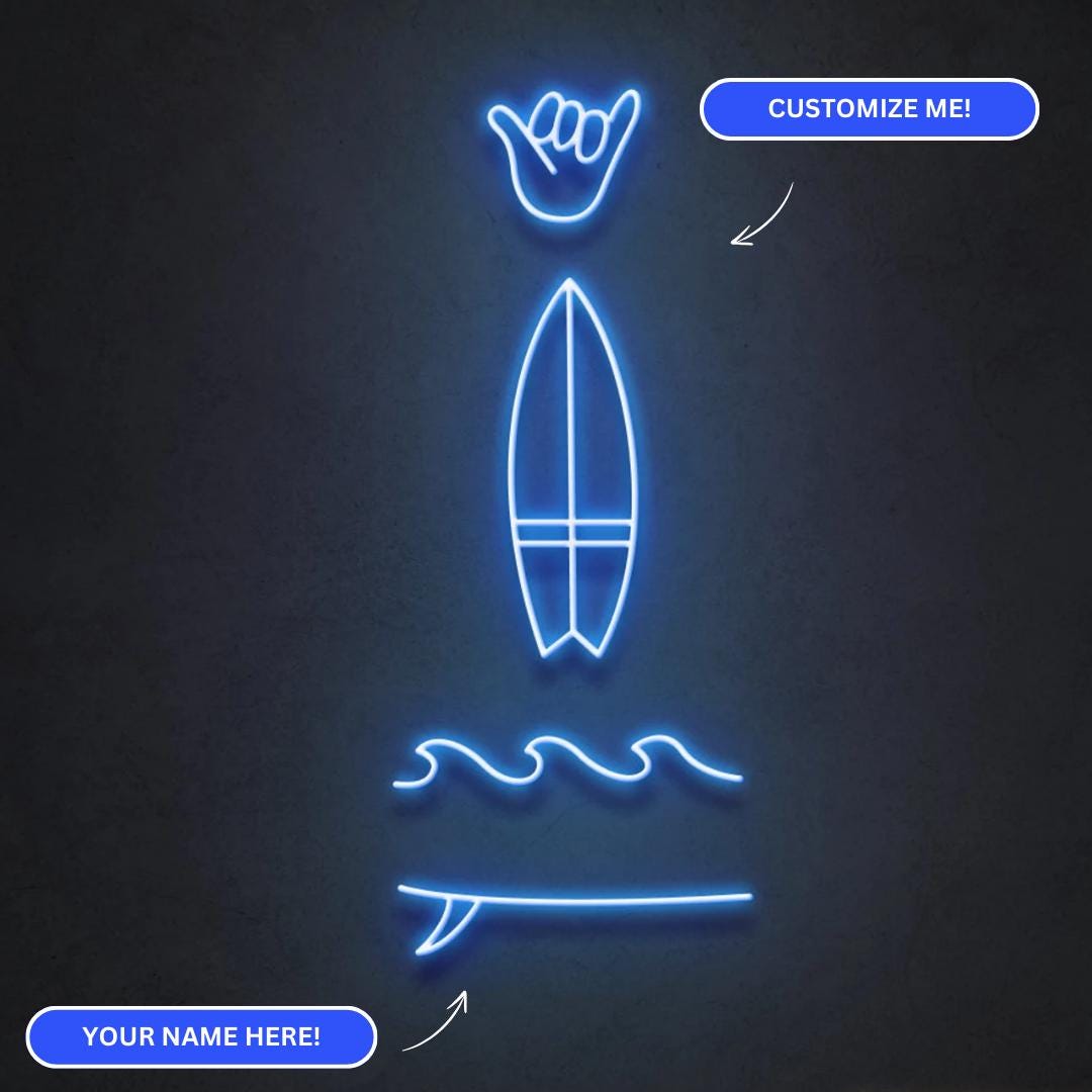 Custom LED Neon Surfer Sign | Waves, Shaka & Surfboard | Personalized ...