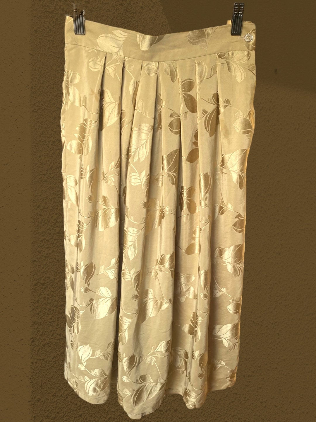 Vintage Carla Zampatti Silk Gold Leaf Pleated Skirt - Etsy