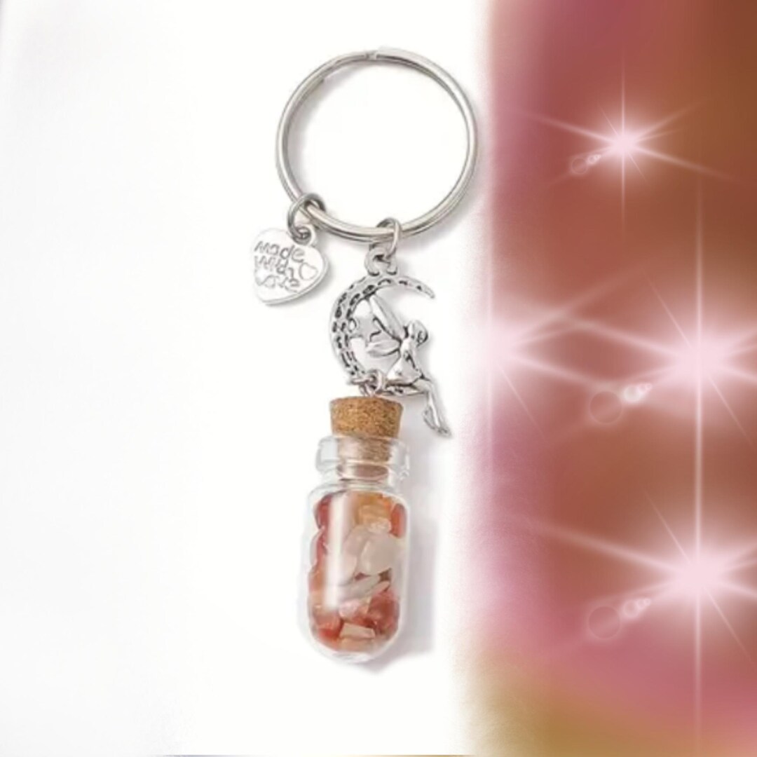 Magic Bottle With Gemstones and Pendant, Glass Wish Bottle Keychain ...