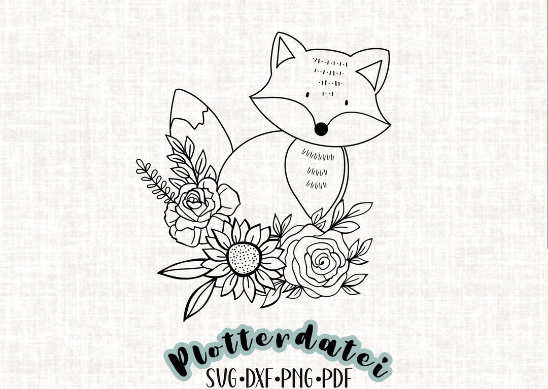 Plotter File Fox With Flower Bouquet, Svg - Etsy