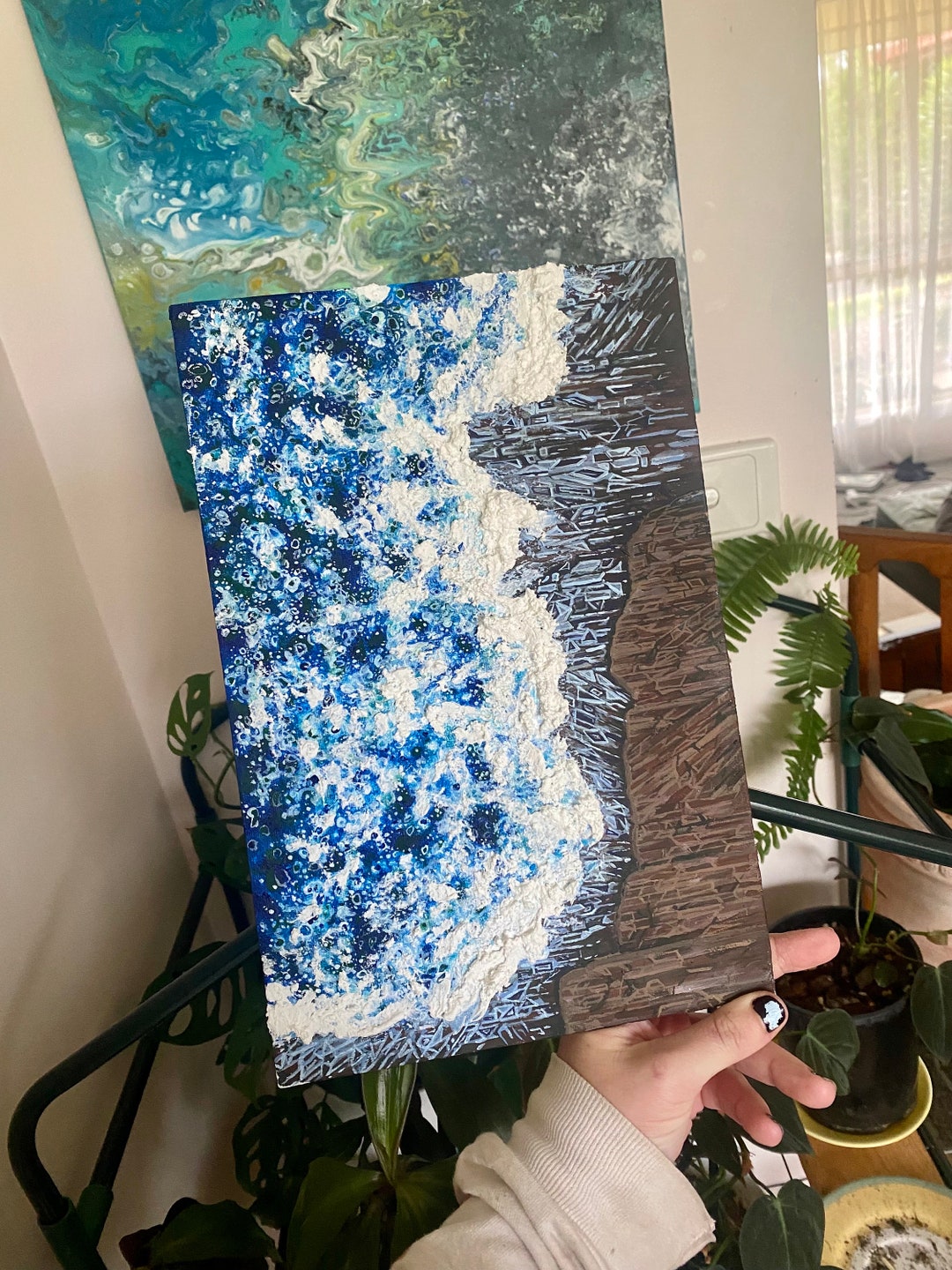 Abstract Textured Beach Cliff Acrylic Painting, Unique Wall Art ...