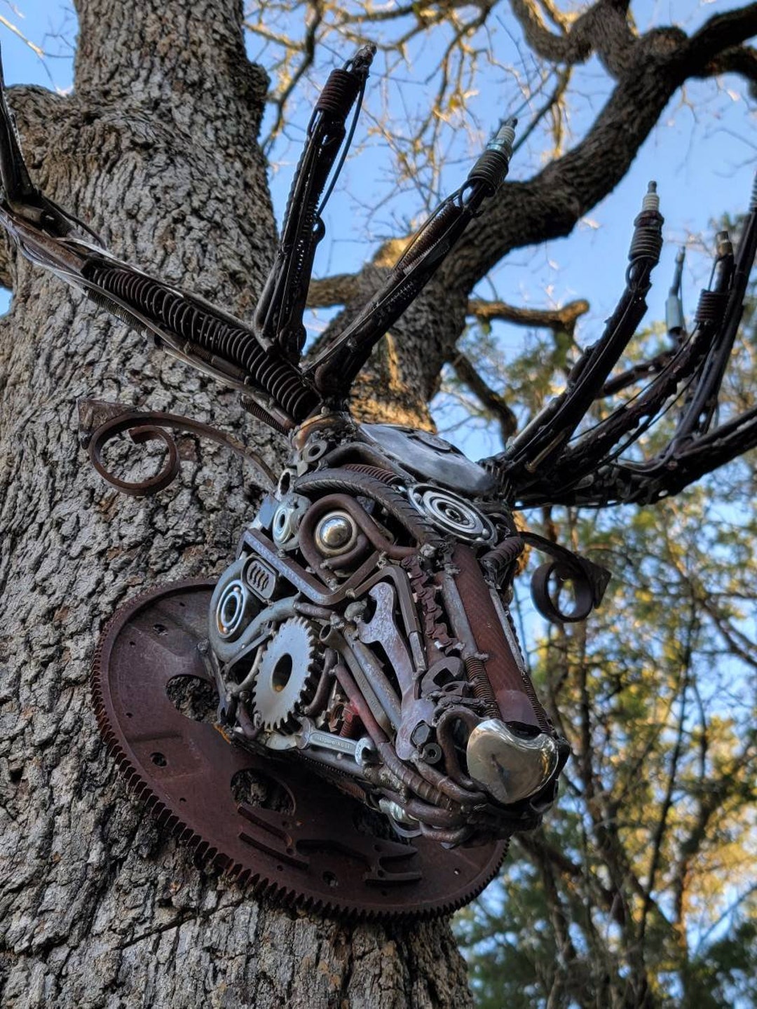 SOLD | Metal Elk Head Scrap Metal Stag Statue Sculpture Mount Made to ...