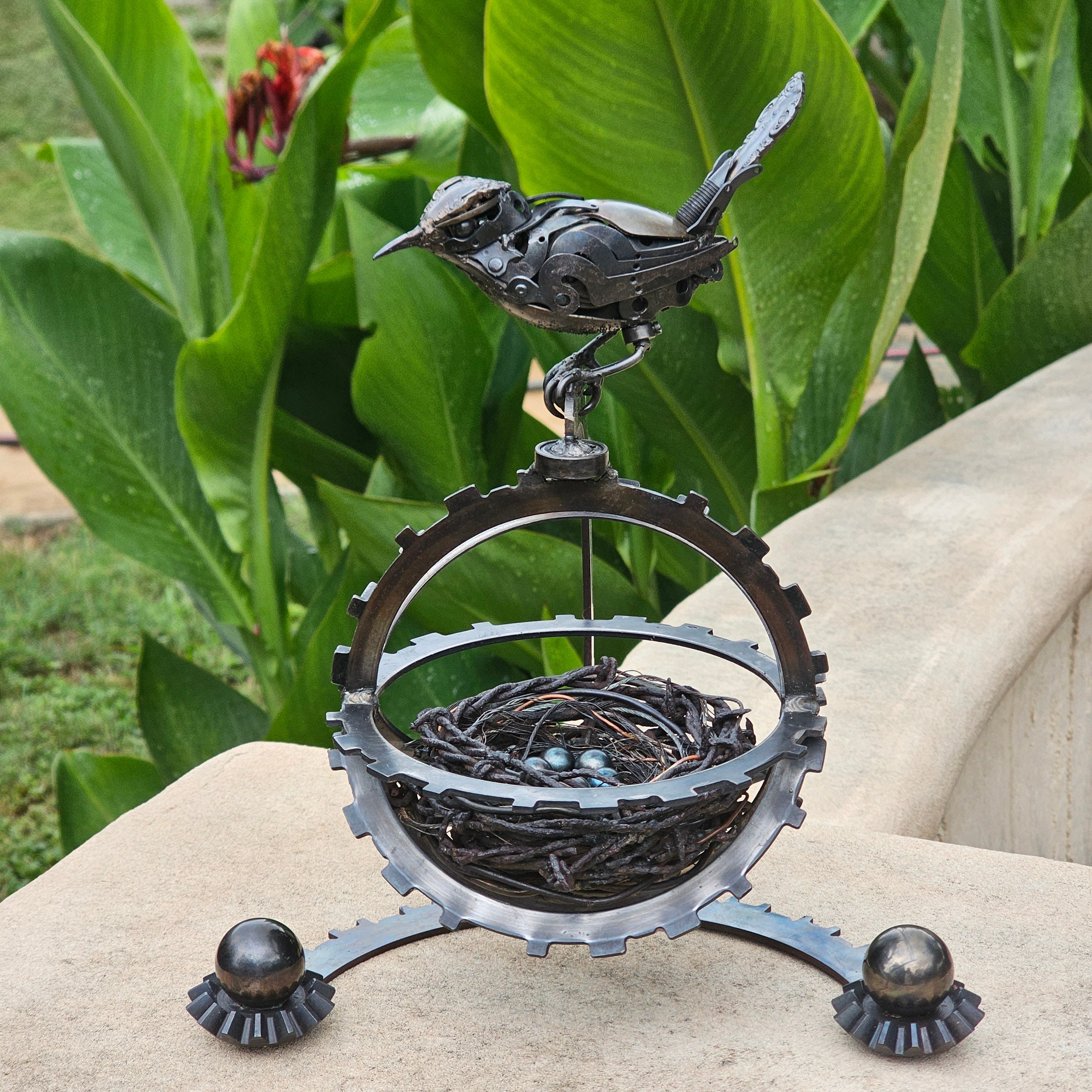 Scrap Metal Art Bird Sculpture Wren Statue Steampunk Bird Nest - Etsy