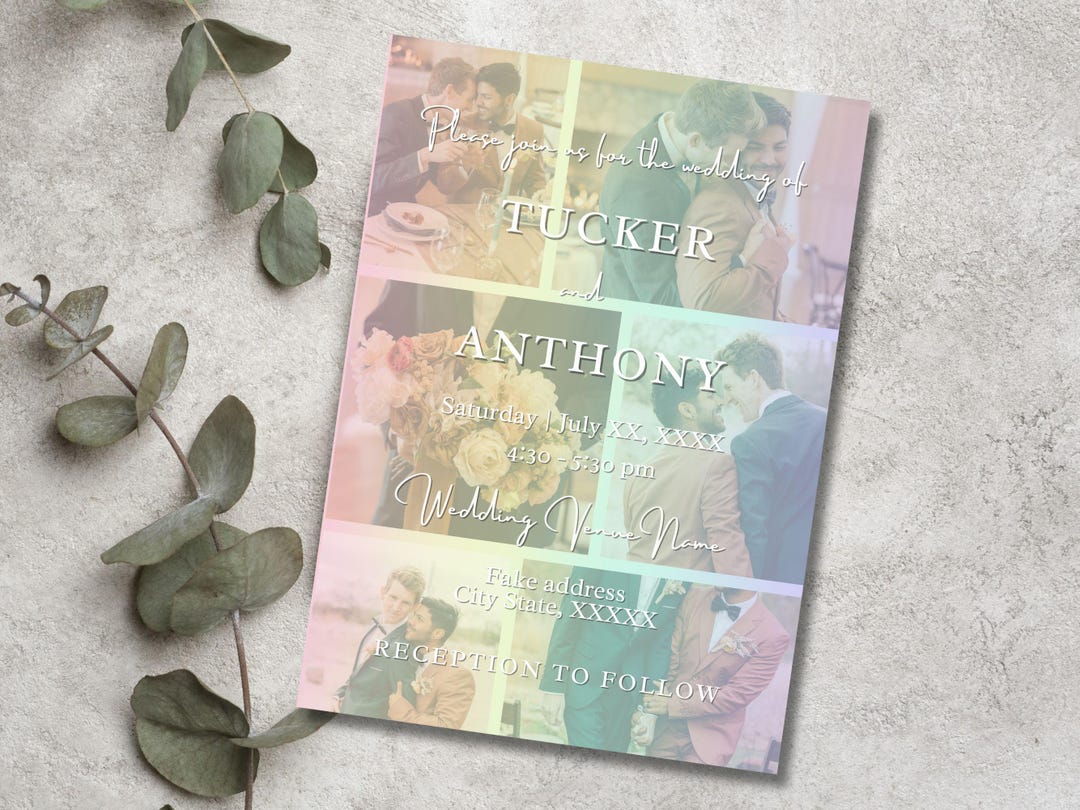 LGBTQ Gay Pride Wedding Invitation, Same Sex Wedding Card, Rainbow ...