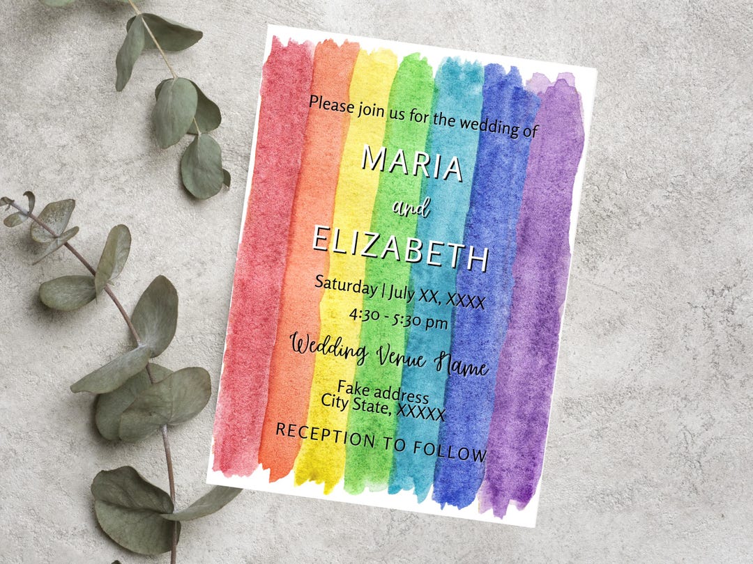Rainbow Pride LGBTQ Wedding Invitation, Gay Lesbian Editable Wedding ...