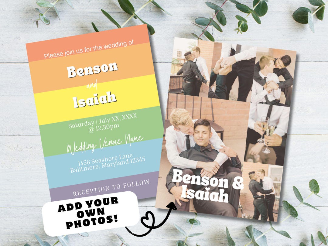 Gay and Lesbian Pride Wedding Invitation, Rainbow LGBTQ Wedding ...