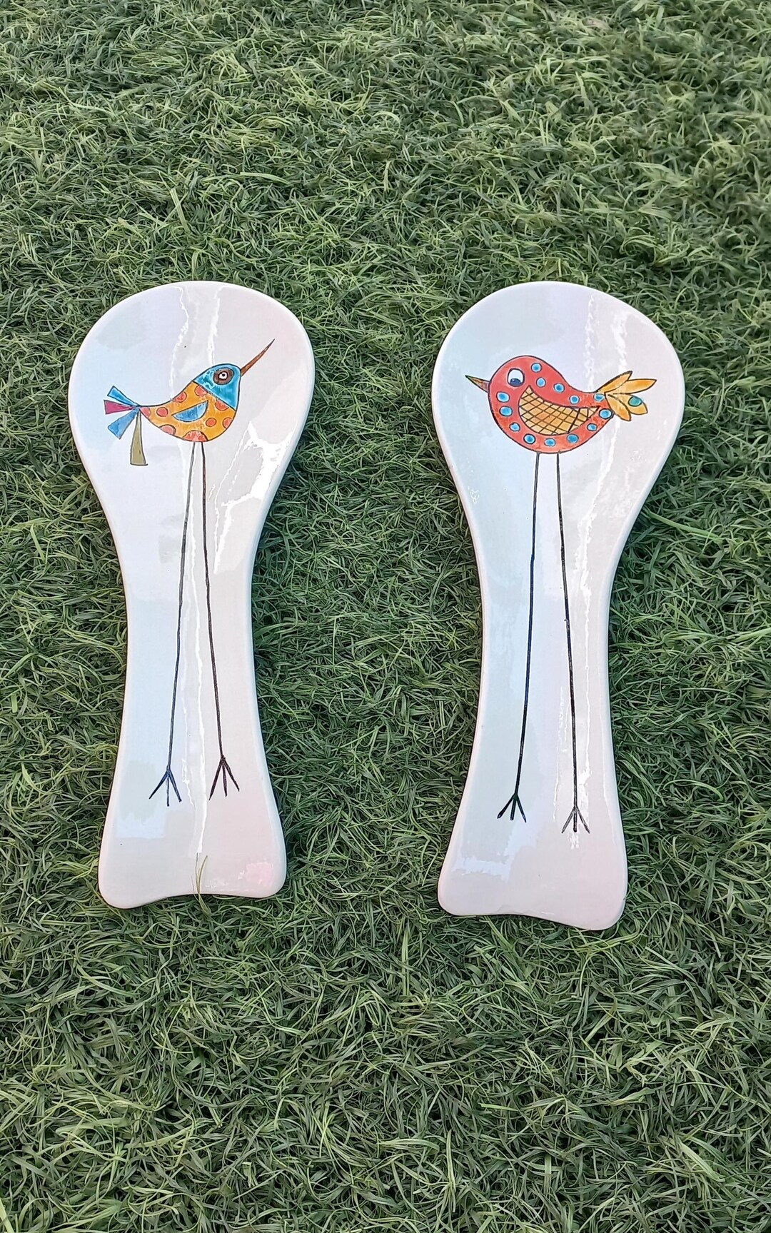 Hand Painted Ceramic Spoon Rest, Bird Illustration, Handmade Cute ...