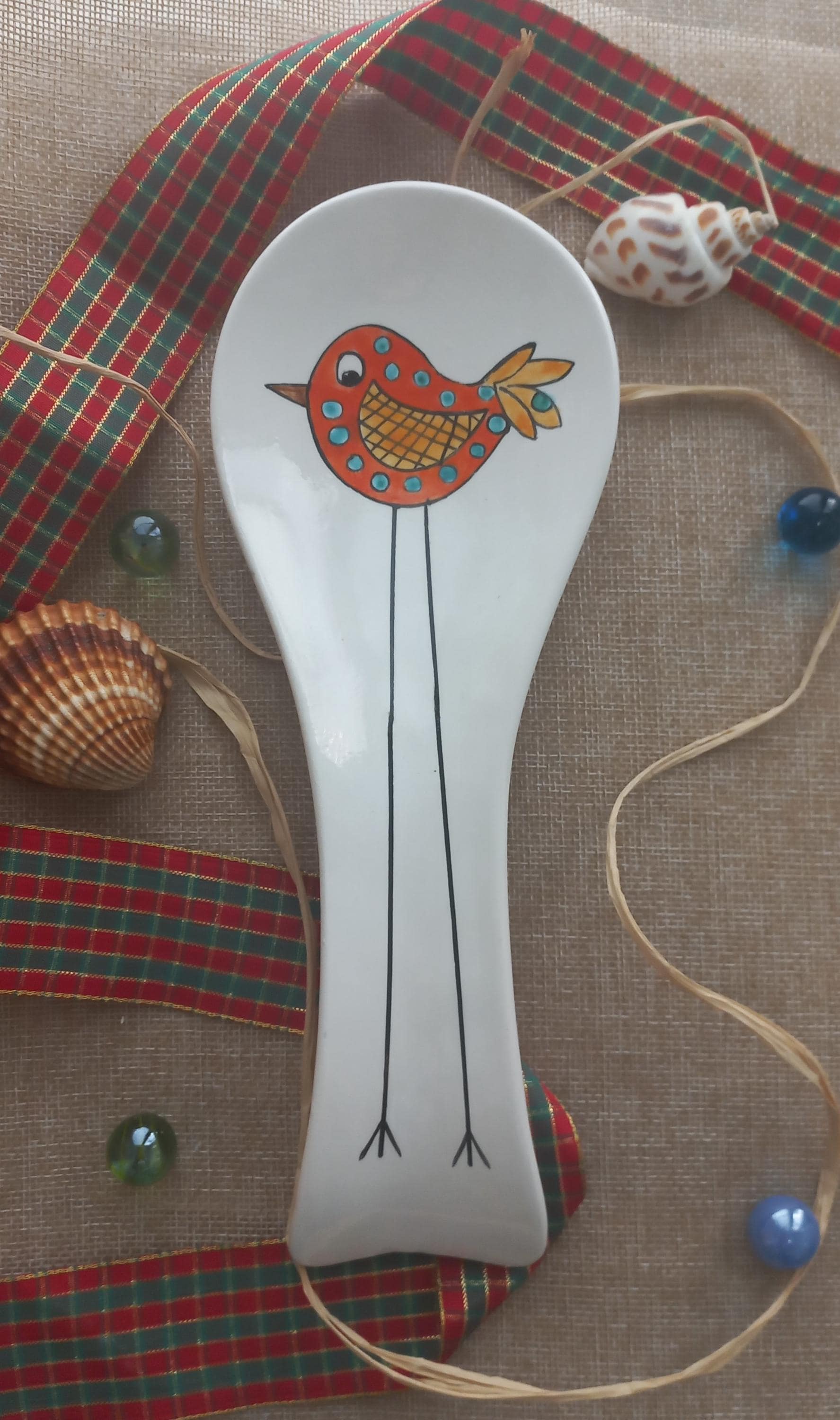 Hand Painted Ceramic Spoon Rest, Whimsical Bird Illustration Artistic ...