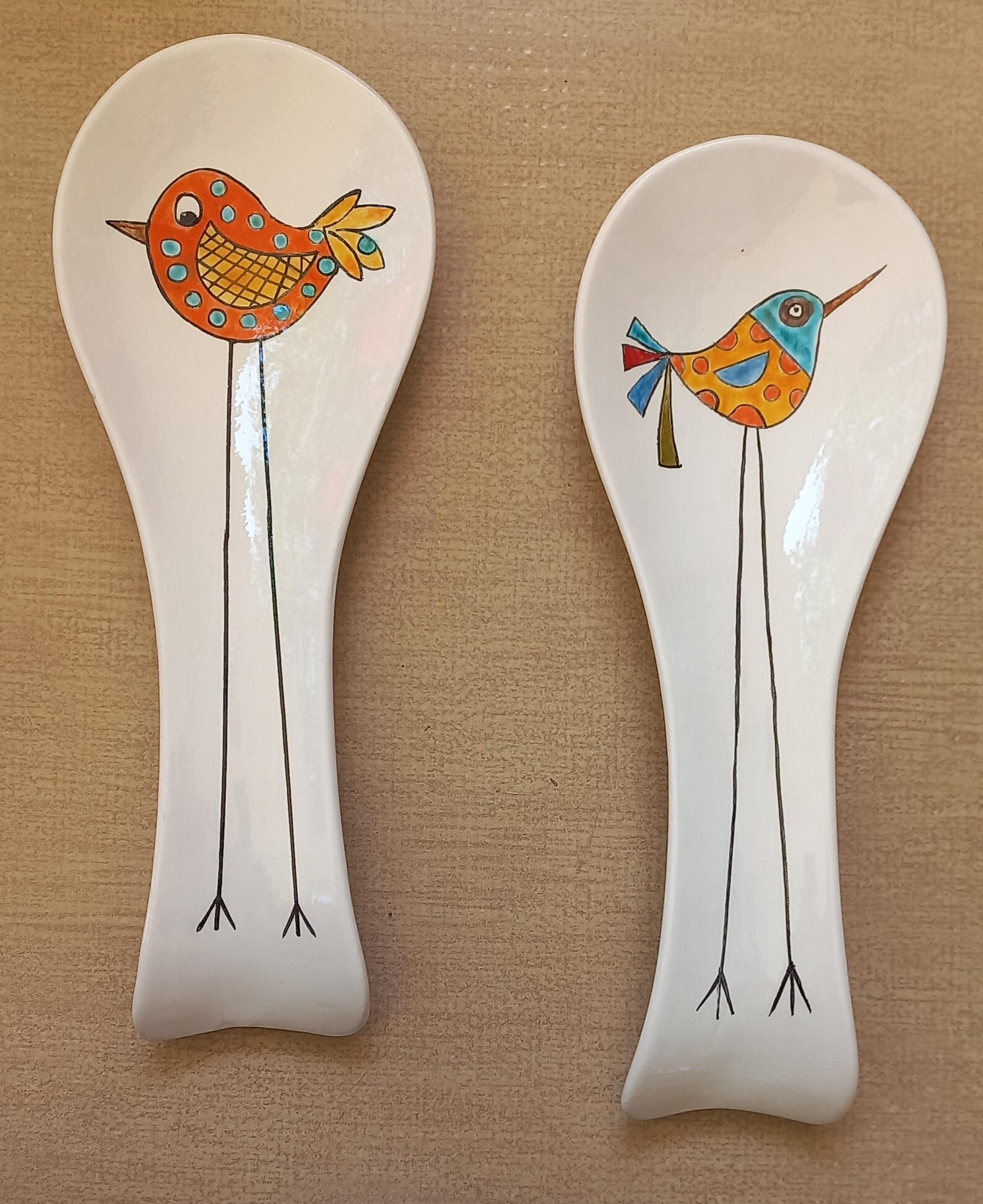 Hand Painted Ceramic Spoon Rest, Bird Illustration, Handmade Cute ...