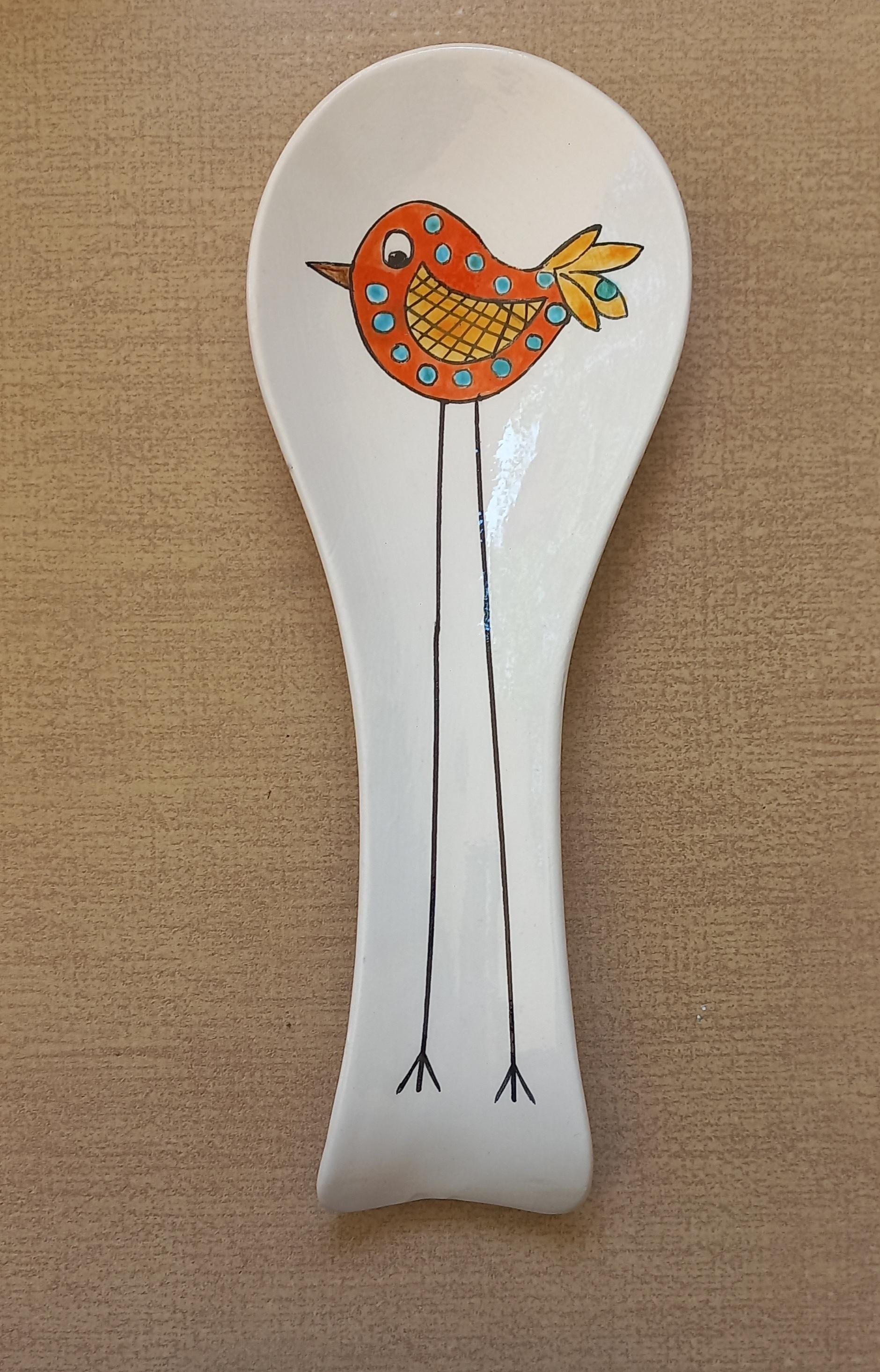 Hand Painted Ceramic Spoon Rest, Bird Illustration, Handmade Cute ...