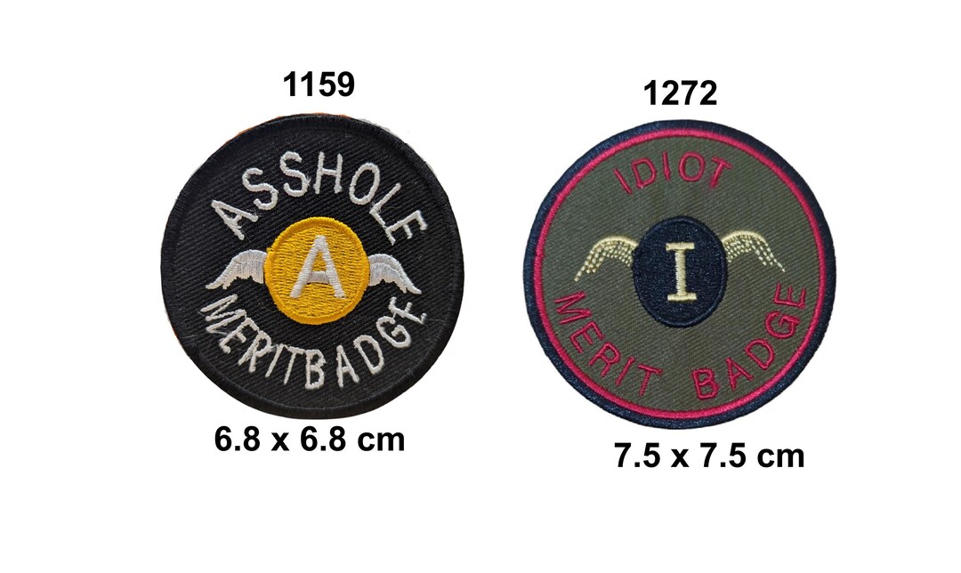 Idiot Ashole Merit Badge Funny Cool Wings Sew on Iron on Patch Badge ...